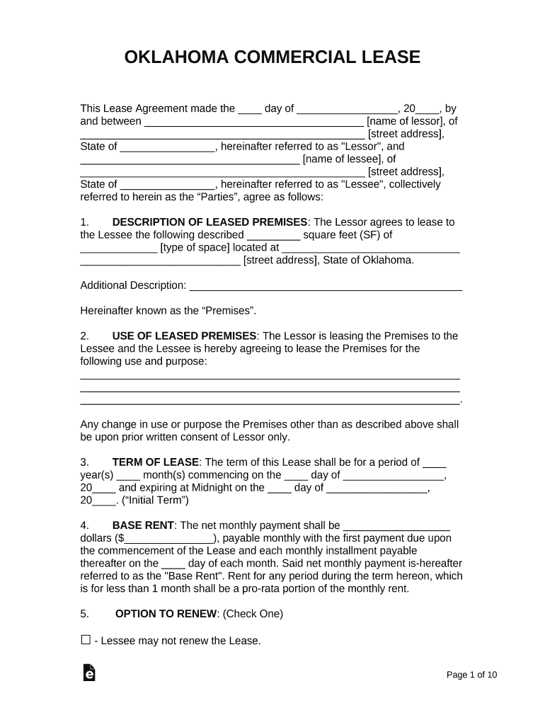 oklahoma commercial lease agreement Doc Template | pdfFiller