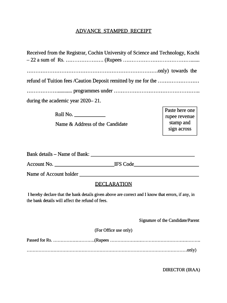 Fillable Online Fillable Online ADVANCE STAMPED RECEIPT Fax Email ...