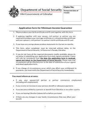 Fillable Online Application form for Minimum Income Guarantee Fax Email ...