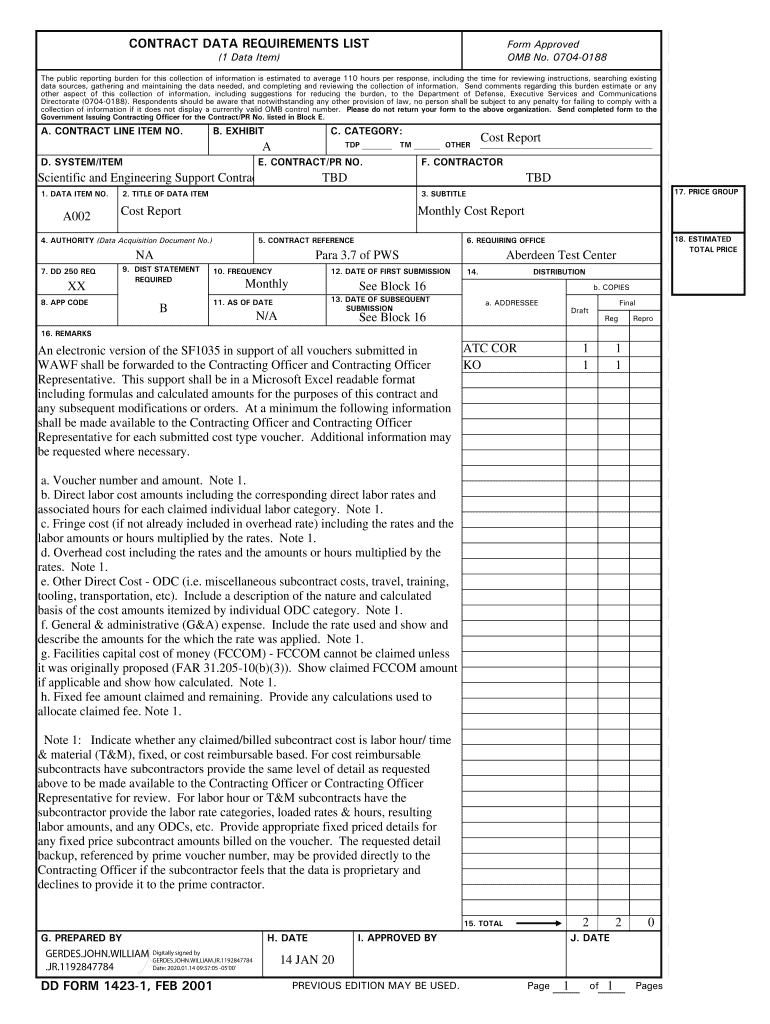 Fillable Online DOC contract data requirements list - AcqNotes Fax ...