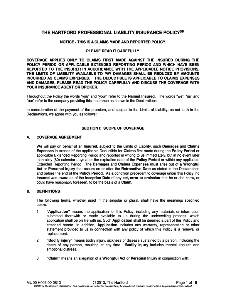 Fillable Online The Hartford Professional Liability Form Fax Email ...