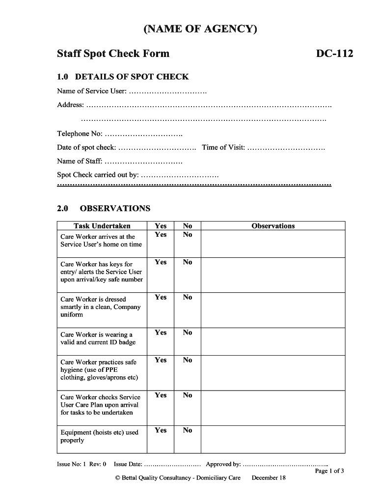 Spot Check Form Template Fill Online Printable Fillable Blank 