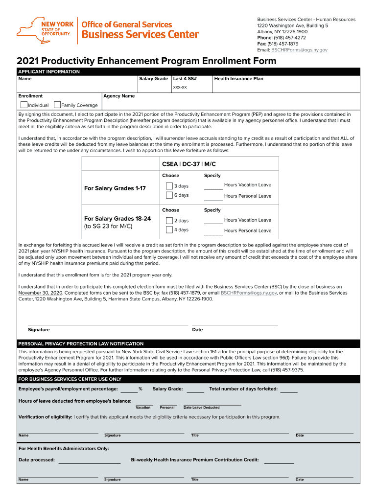 Fillable Online 2021 Productivity Enhancement Program Enrollment Form ...
