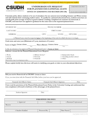 Fillable Online Graduate Request for Planned Educational Leave Form PDF ...