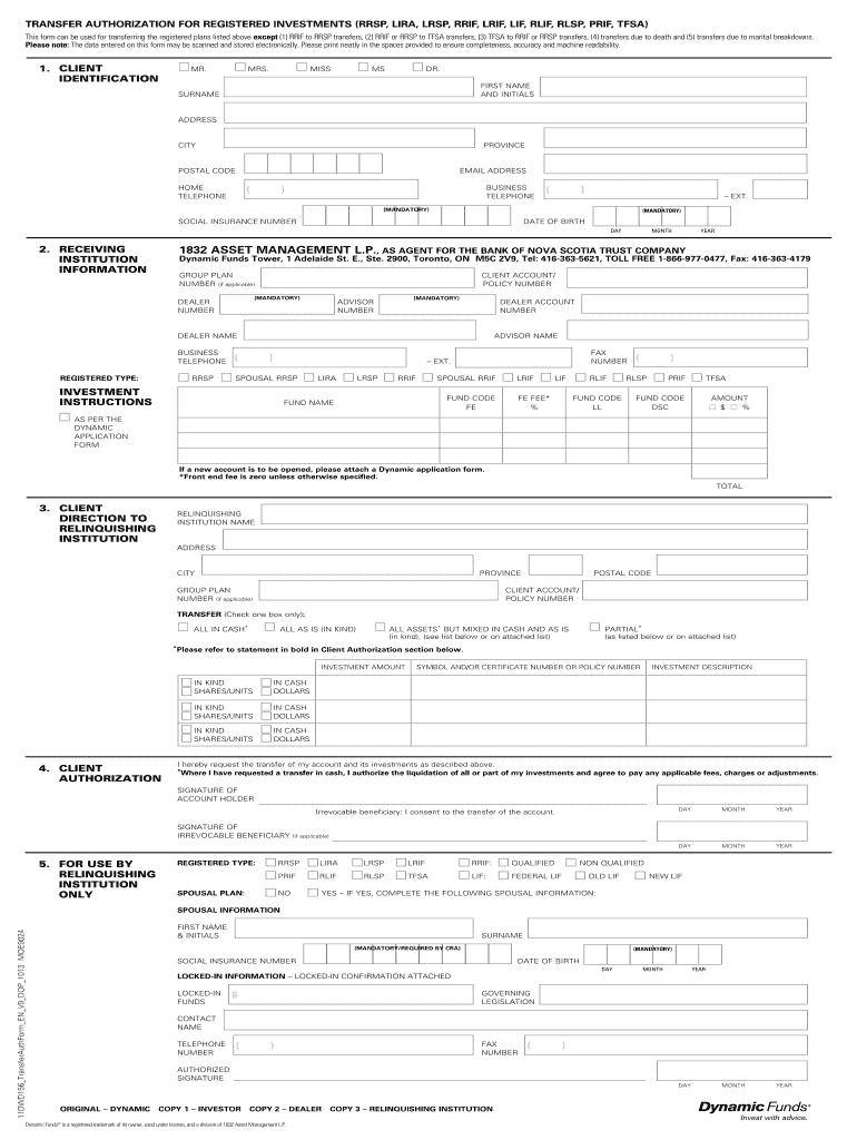 Fillable Online Transfer Authorization For Registered Investments ...