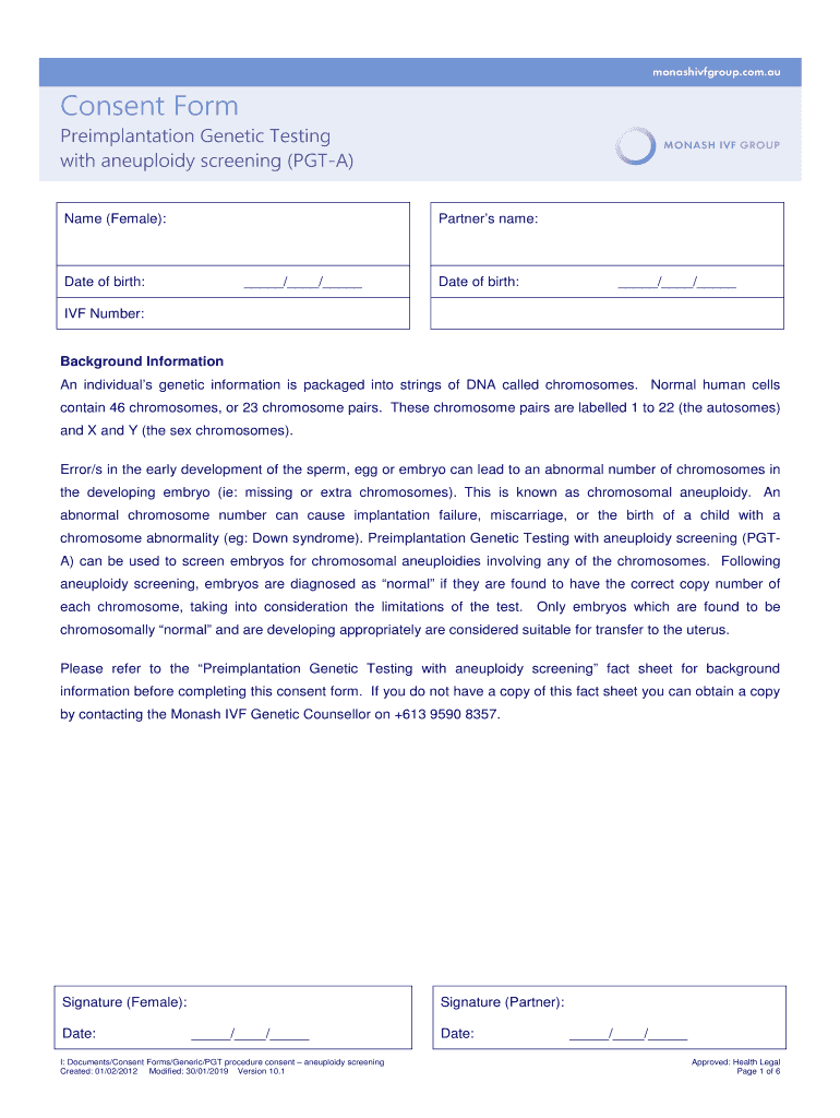 Fillable Online Preimplantation Genetic Testing Fax Email Print - pdfFiller