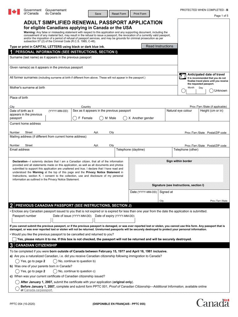 2020 Form Canada PPTC 054 Fill Online Printable Fillable Blank 