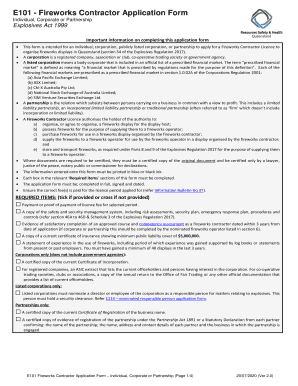 Fillable Online E101 - Application form - Fireworks contractor. This ...