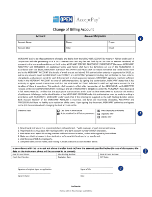 Fillable Online Change of Billin Change of Billing Account - PaySimple ...