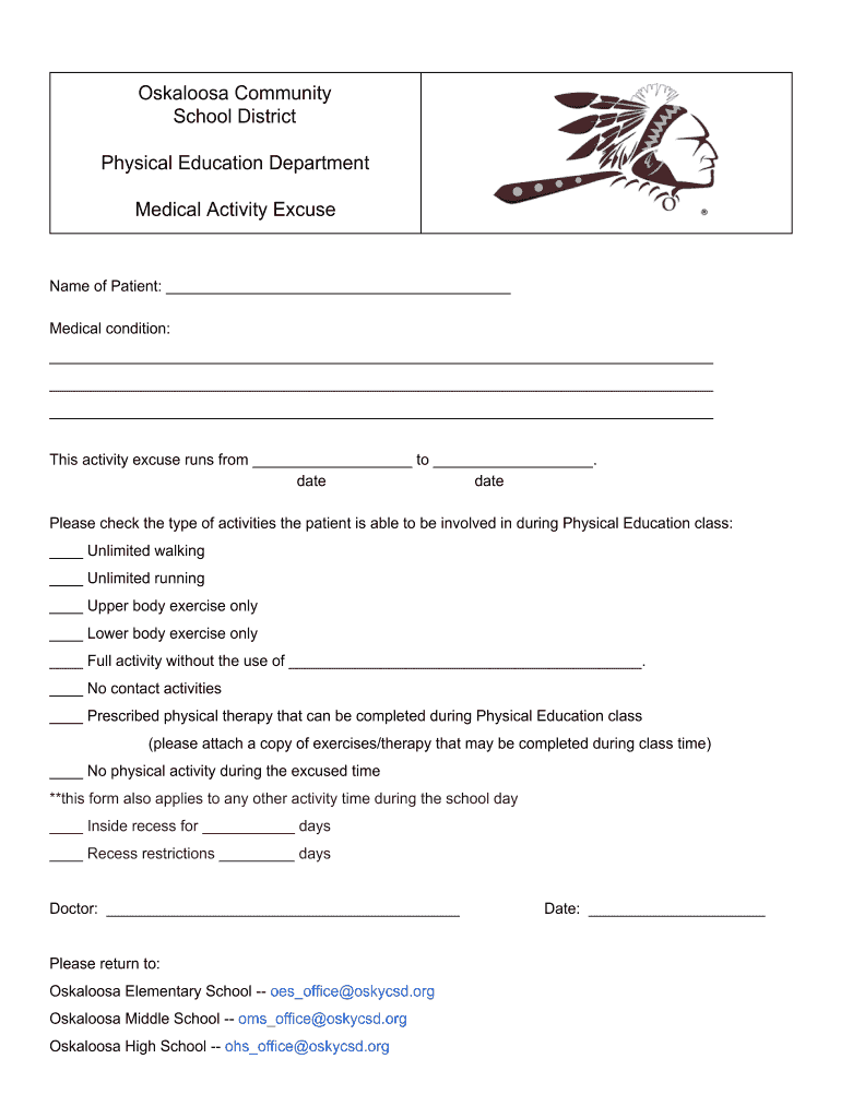 Fillable Online Physical Education/Activity Assessment Form Fax Email ...