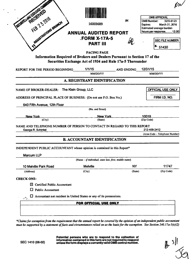 Fillable Online ANNUAL AUDITED REPORT Ma FORM X-17A ... - SEC Report ...
