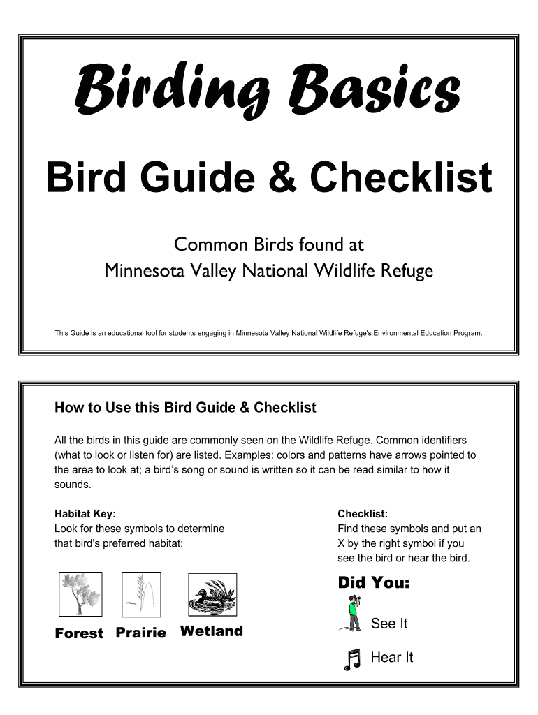 Fillable Online Birding Basics Bird Guide and Checklist. Birding Fax ...