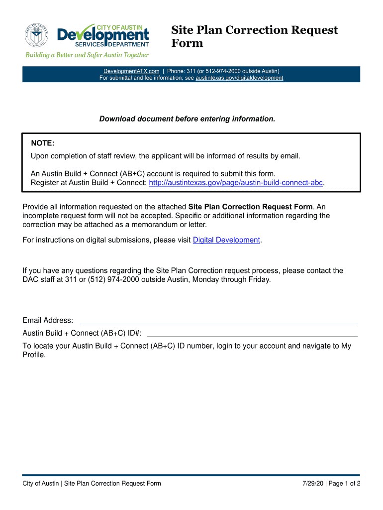 Fillable Online Site Plan Correction Request Form Fax Email Print ...