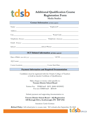 Fillable Online Additional Qualification Course Registration Form ...