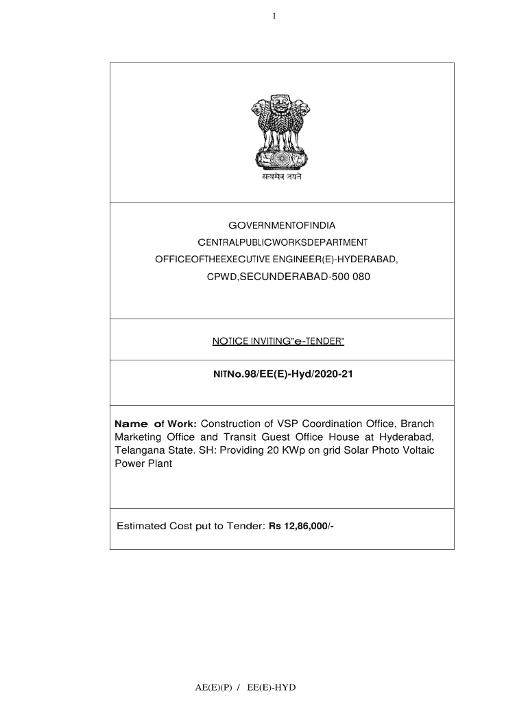 Fillable Online GOVERNMENT OF INDIA Central Public Works Department ...