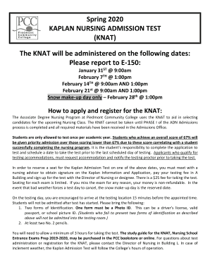 Fillable Online Kaplan Nursing Admission Test Dates and Application ...