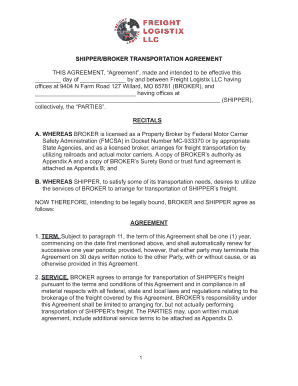 Fillable Online SHIPPER/BROKER TRANSPORTATION AGREEMENT Fax Email Print ...