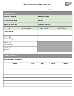 Fillable Online FCC PROVIDER MONITORING CHECKLIST Fax Email Print ...