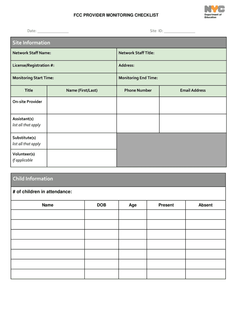 Fillable Online FCC PROVIDER MONITORING CHECKLIST Fax Email Print ...