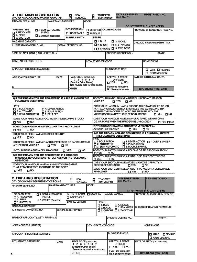 Fillable Online Chicago Firearms Registration Form - Chicago Gun Owners ...