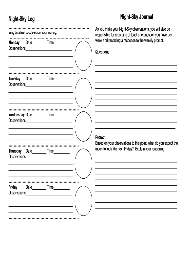 Fillable Online Night-Sky Log - Milford Public Schools Fax Email Print ...
