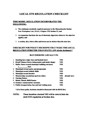 Fillable Online LOCAL ETS REGULATION CHECKLIST Fax Email Print - pdfFiller