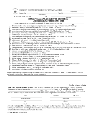 Fillable Online motion to vacate judgment of conviction under criminal ...