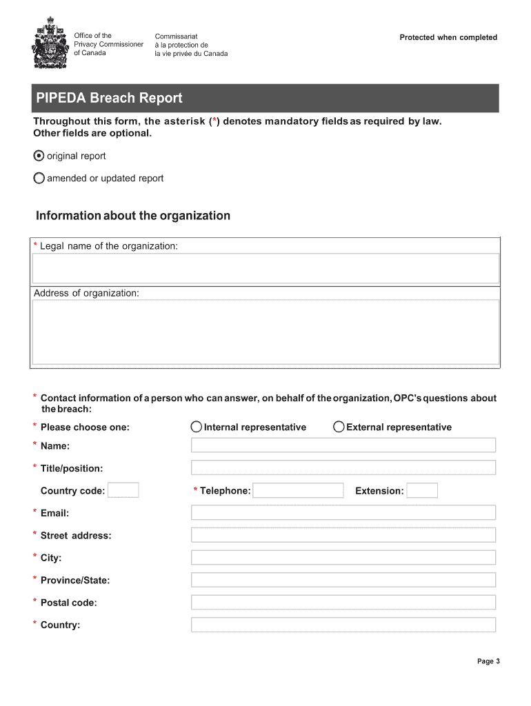 Fillable Online PIPEDA breach report form - Commissariatla protection ...