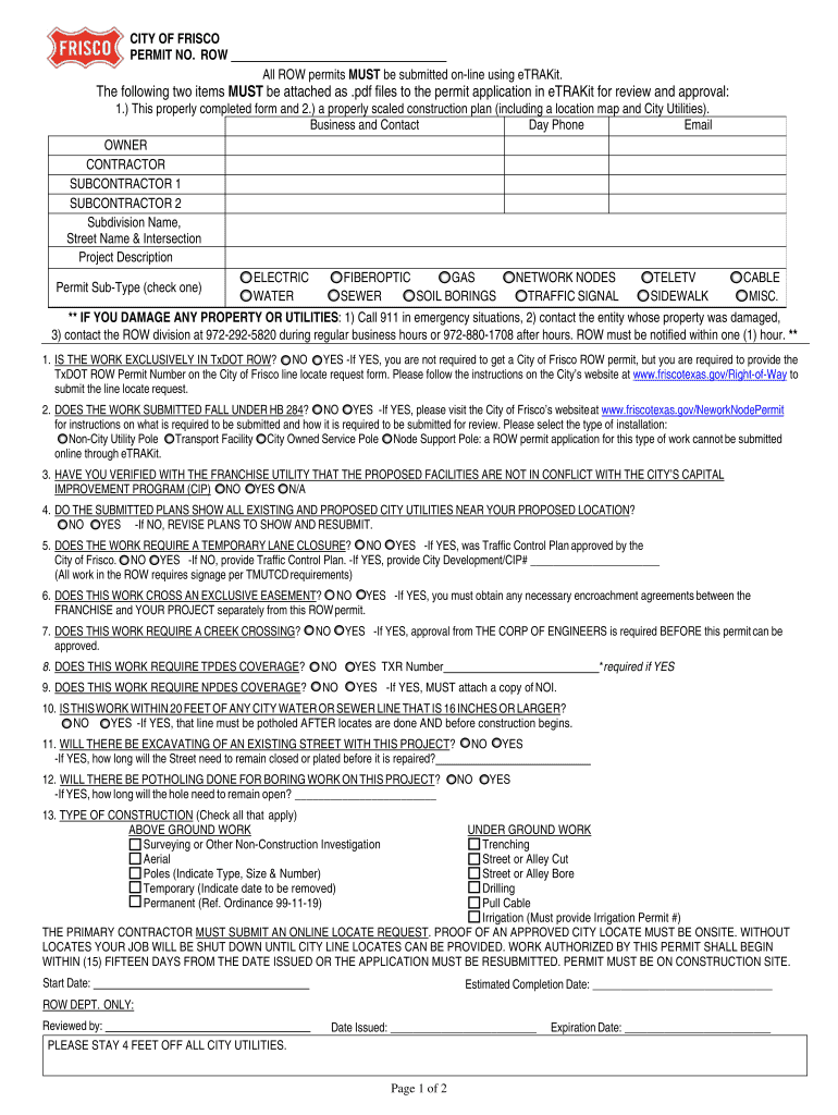 Fillable Online A completed ROW permit application form Fax Email Print ...