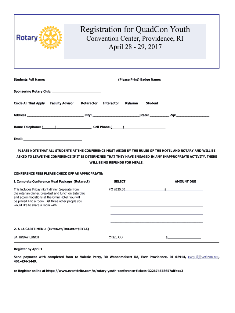 Fillable Online District Conference Youth Program registration form Fax ...