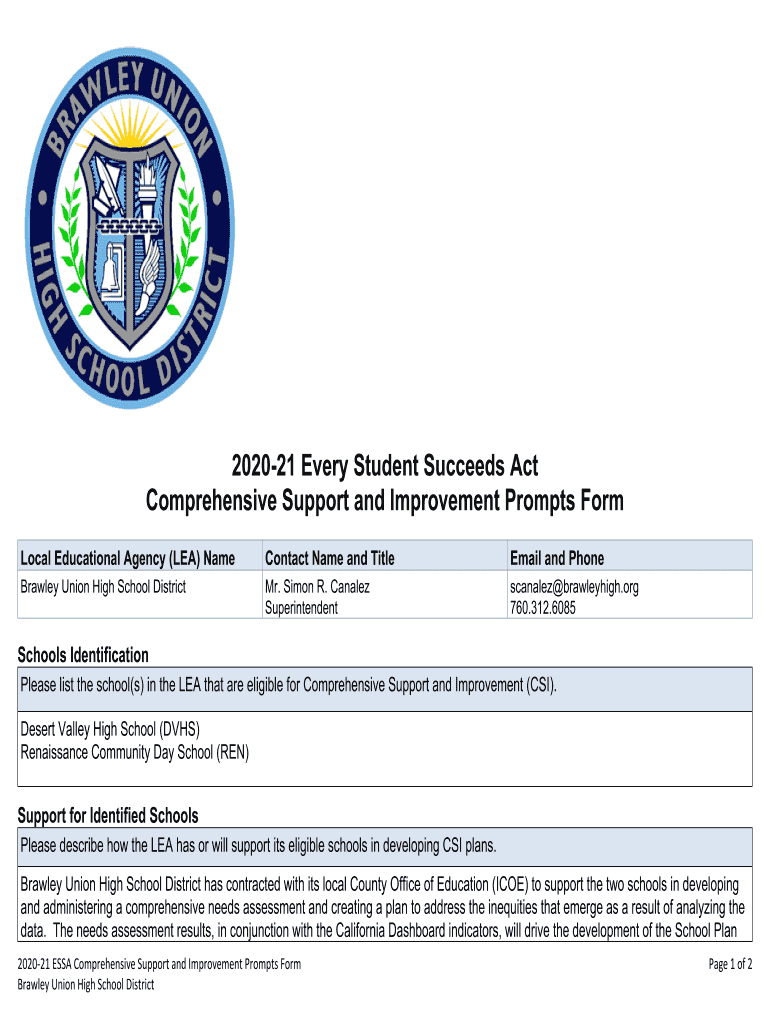 Fillable Online 2020-21 CSI Prompts Form - Title I, Part A(CA Dept of ...