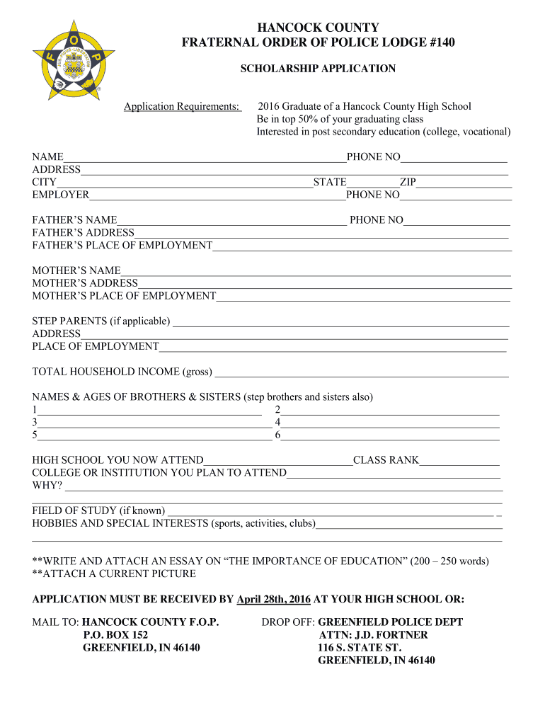 Fillable Online gchs gcsc k12 in hancock county fraternal order of police lodge #140 ...