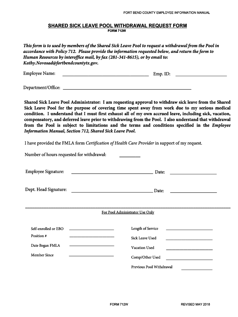 Fillable Online Policy 712W Shared Sick Leave Pool Withdrawal Form Fax ...