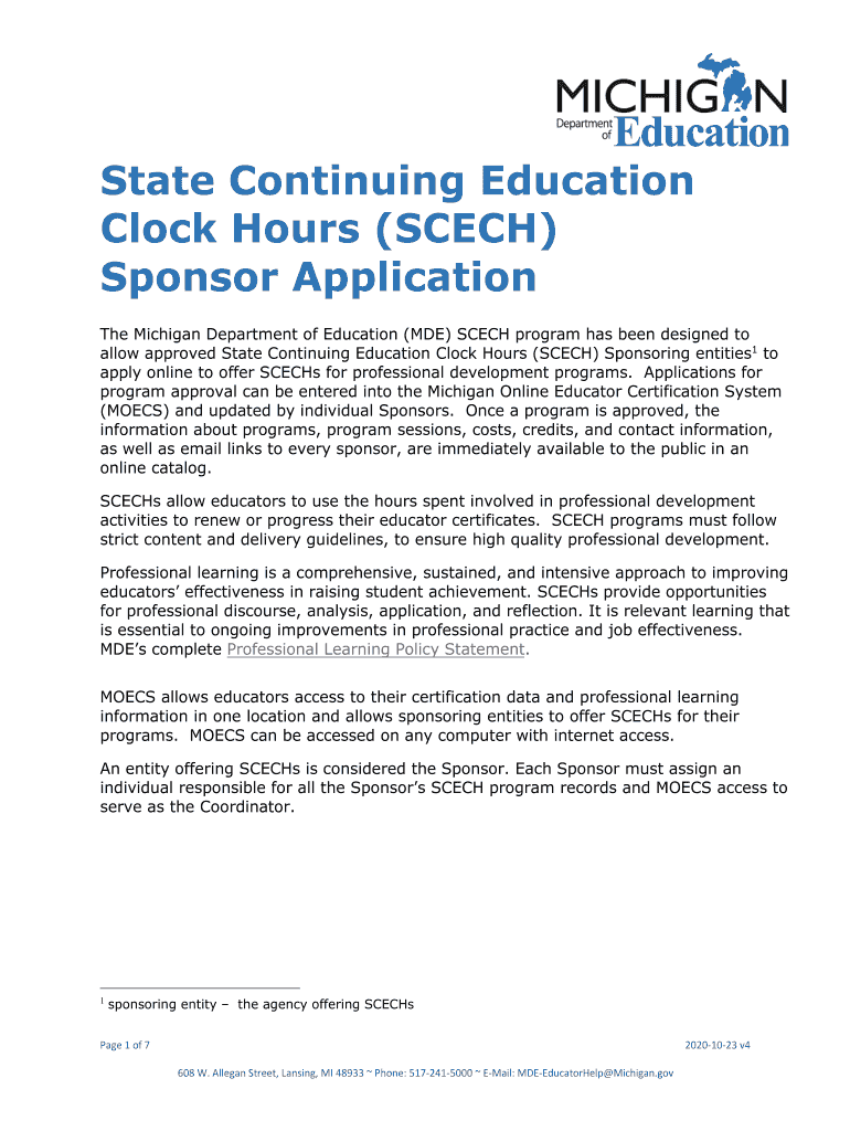 2020-2025 Form MI State Continuing Education Clock Hours (SCECH ...