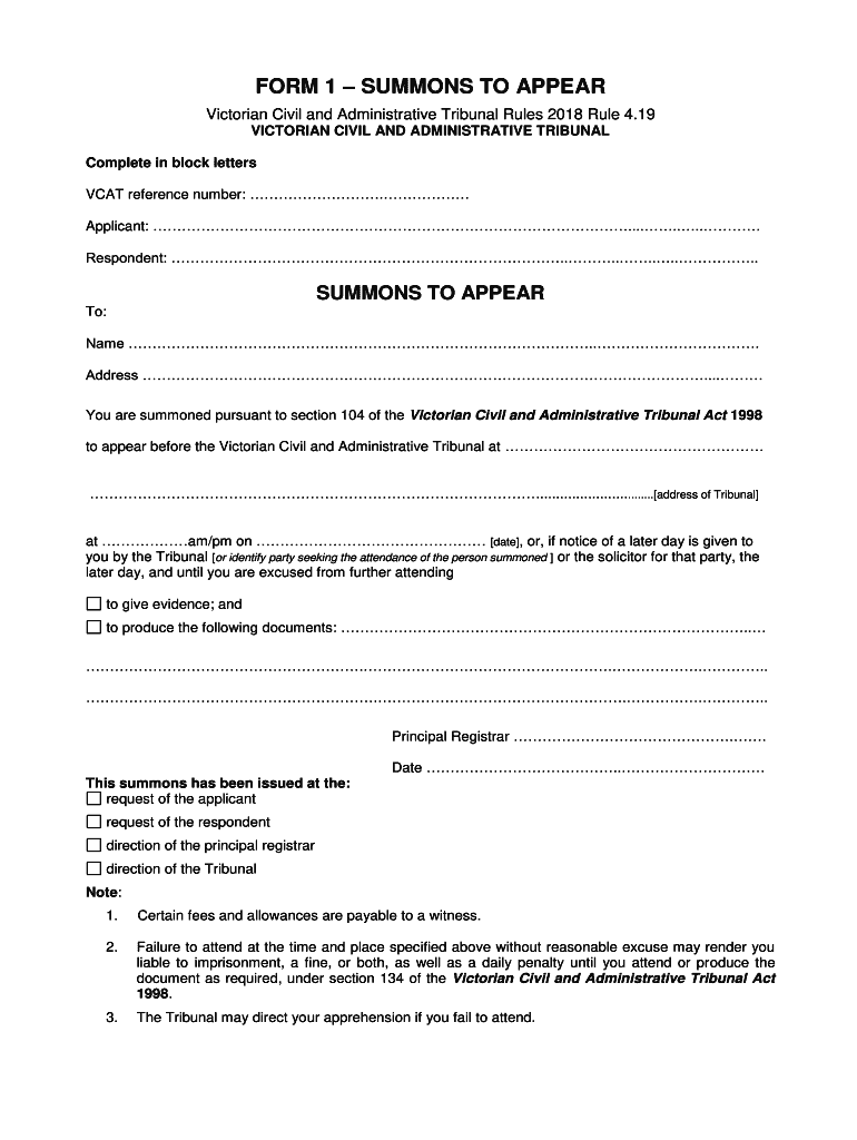 Fillable Online Summons to appear form and affidavit of service for ...