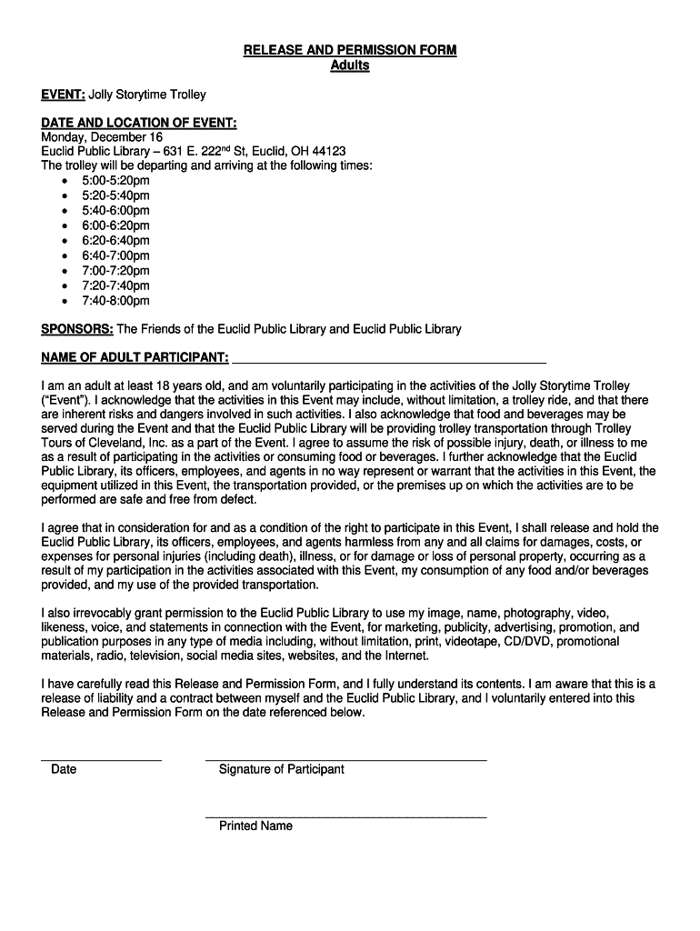 Fillable Online RELEASE AND PERMISSION FORM Adults EVENT: Jolly ...