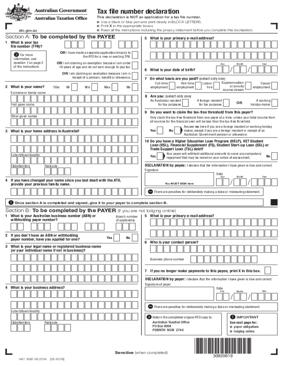 Create Fillable Tax File Number Declaration Form According To Your Needs