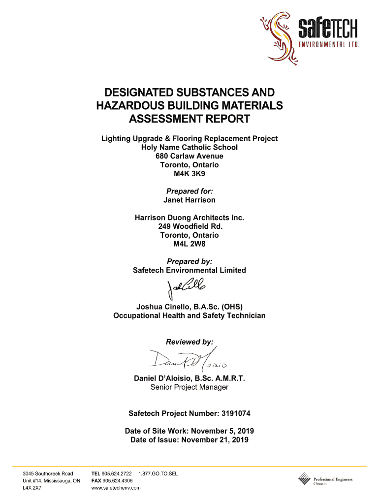 Fillable Online SURVEY FOR DESIGNATED SUBSTANCES AND HAZARDOUS ...