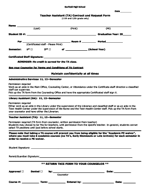 Fillable Online Teacher Assistant (TA) Contract and Request Form Fax ...