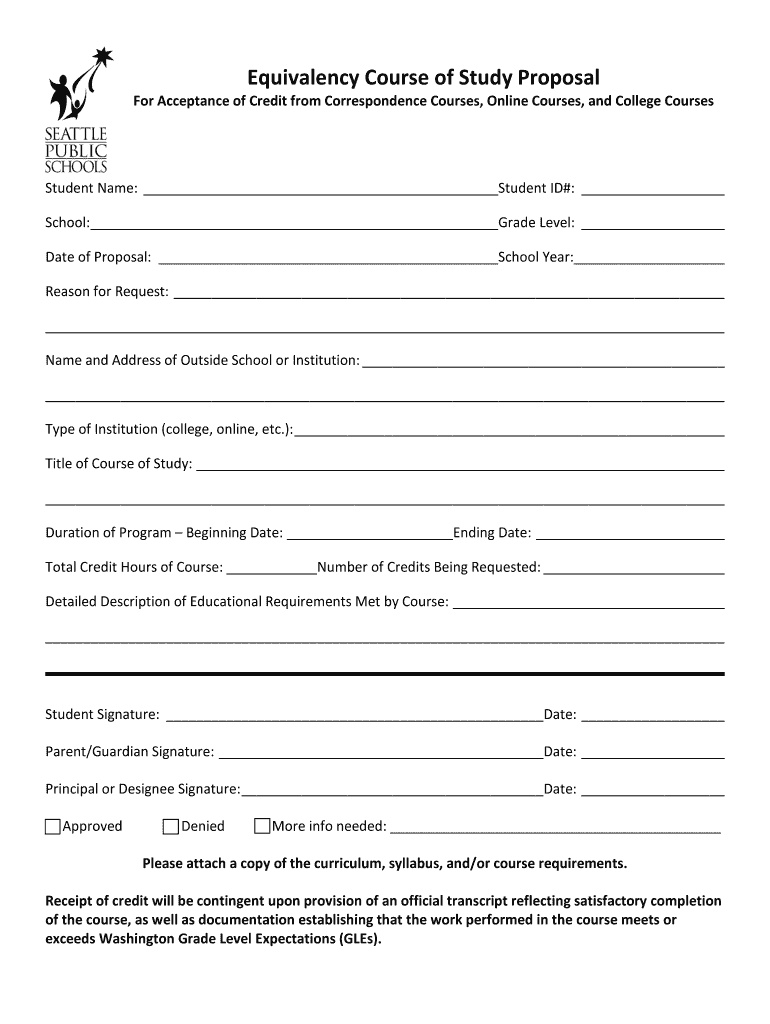 Fillable Online Equivalency Course of Study Proposal Fax Email Print ...