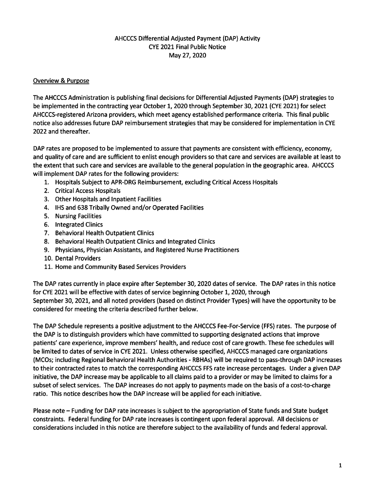 Fillable Online AHCCCS Differential Adjusted Payment (DAP) Activity CYE ...