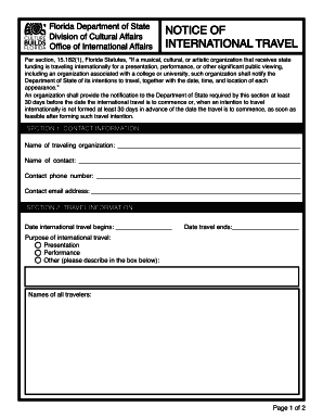 Fillable Online Notice of International Travel form (pdf) Fax Email ...