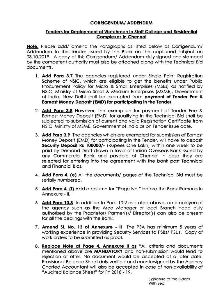 Fillable Online ADDENDUM Tenders for Deployment of Watchmen in Staff ...