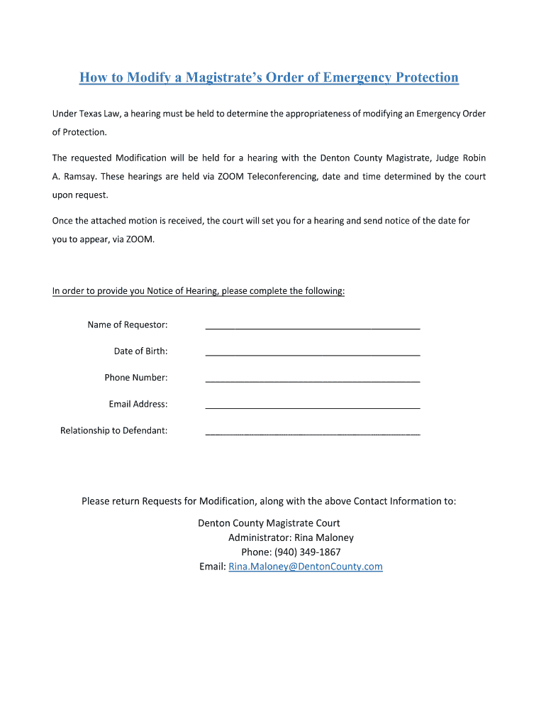 Fillable Online Affidavit for Modification of Magistrate's Order of ...