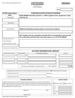 Fillable Online Fillable Online KSUF-5 Disbursement Request Form - KSU ... Fax Email Print ...