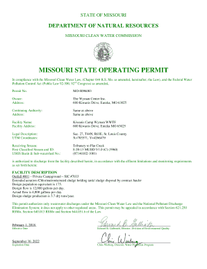 Fillable Online dnr mo application for operating permit for - MISSOURI ...