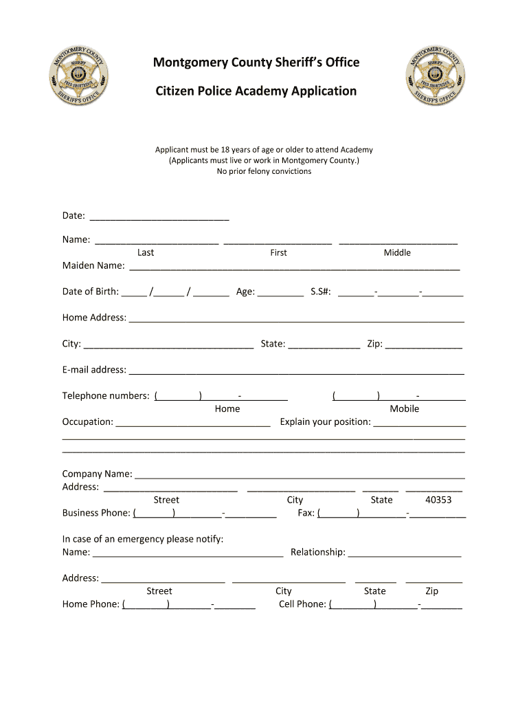 Fillable Online Citizen's Police Academy Application for Enrollment ...