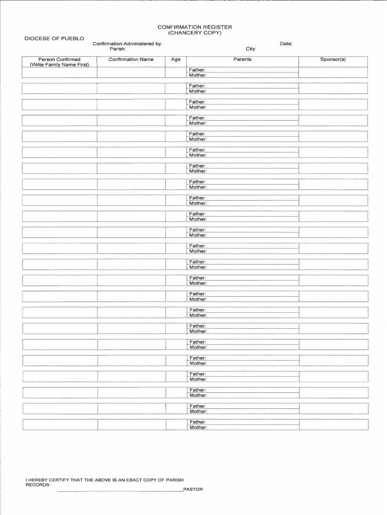 Fillable Online Confirmation Register Form - Diocese of Pueblo Fax ...