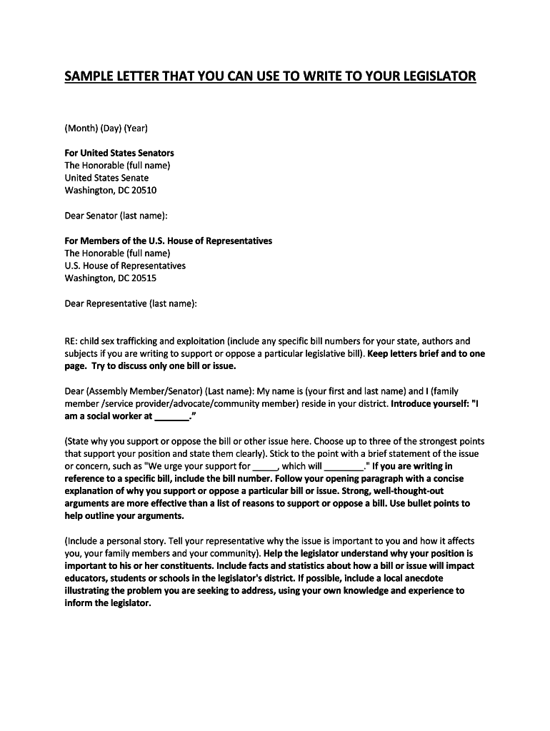 Fillable Online Sample Letter Format to Correspond with a Senator ...