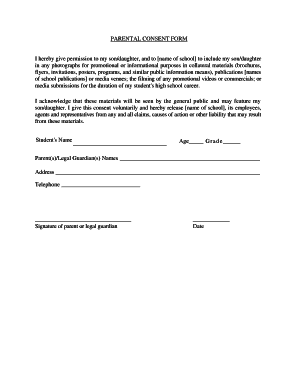 Fillable Online PARENTAL CONSENT FORM I hereby give permission to my ... Fax Email Print - pdfFiller
